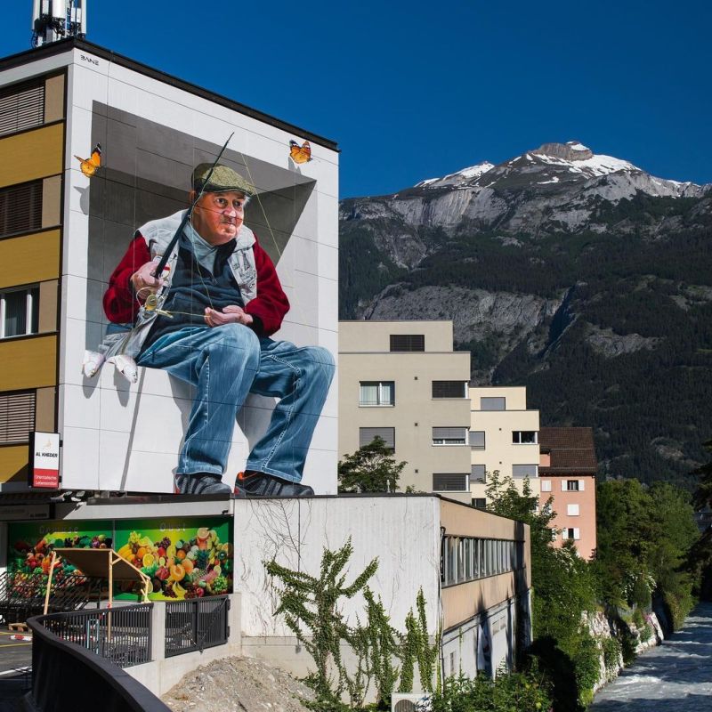 “The Plessurfischer” – Mural by Fabian Bane Florin in Chur, Switzerland ...