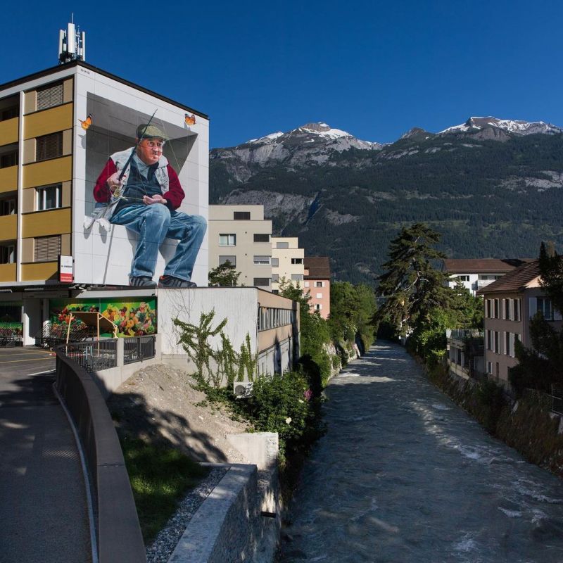 “The Plessurfischer” – Mural by Fabian Bane Florin in Chur, Switzerland ...