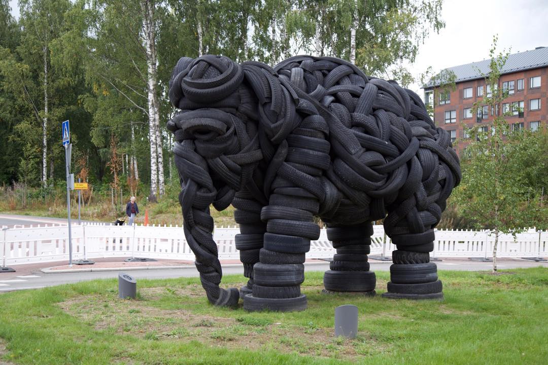 Looking tyred – Elephant sculpture made of tires by Villu Jaanisoo ...