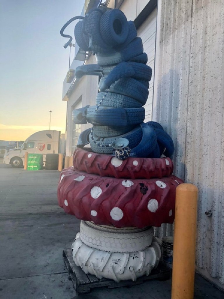 This welcoming sculpture at a truck stop tire store in CO | STREET ART ...