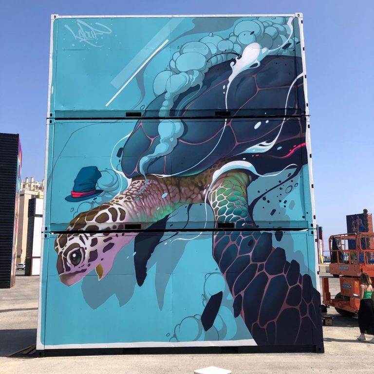 The magnificent sea turtle – Mural by Kalouf in Le Barcarès, France ...