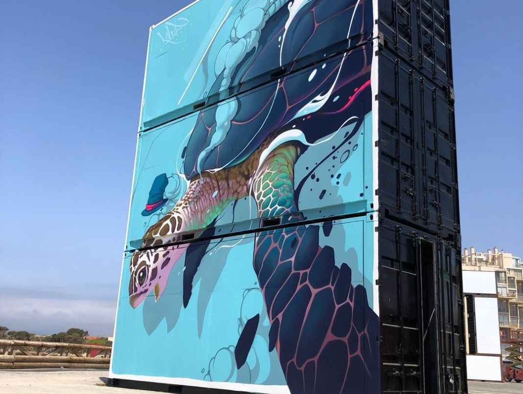The magnificent sea turtle – Mural by Kalouf in Le Barcarès, France ...
