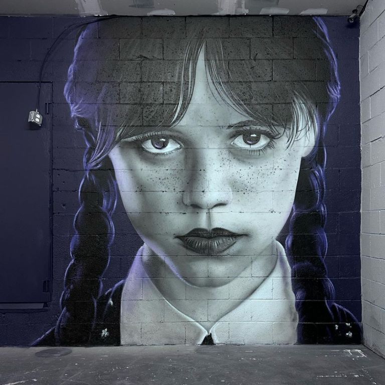 Mural of Wednesday Addams from The Addams Family by Jay Mack in Toms ...