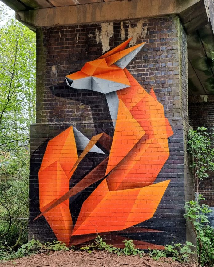Origami Fox by Annatomix in Longbridge, Birmingham (3 photos and video) | STREET ART UTOPIA