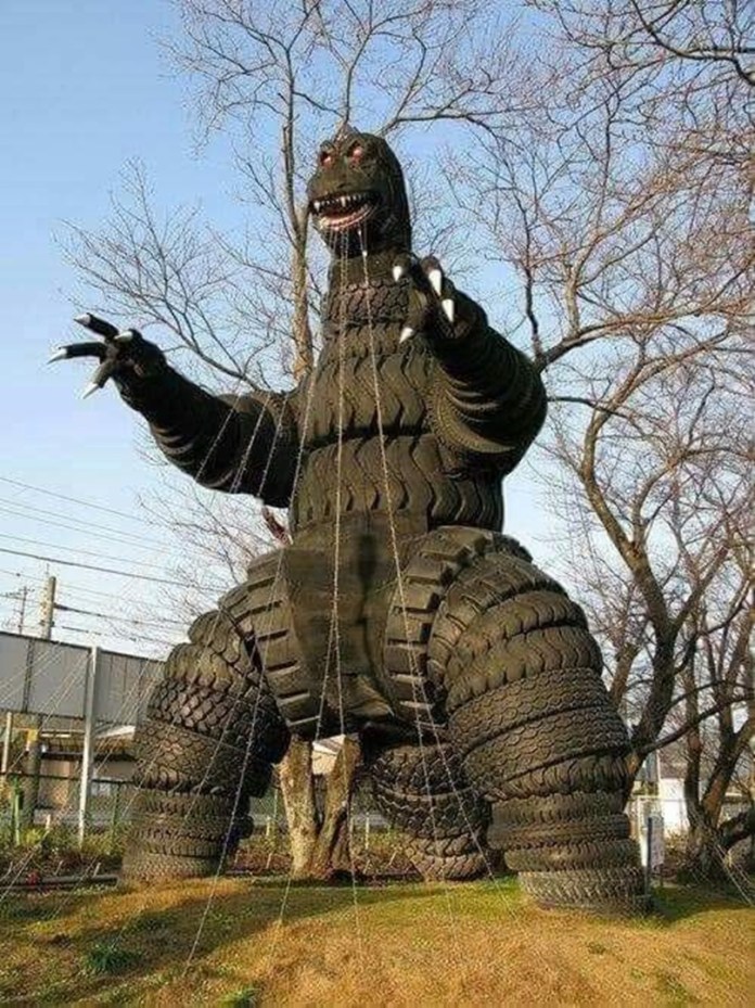 Tirezilla: 20 ton Godzilla made from 114 tyres called “Gomura” in ...