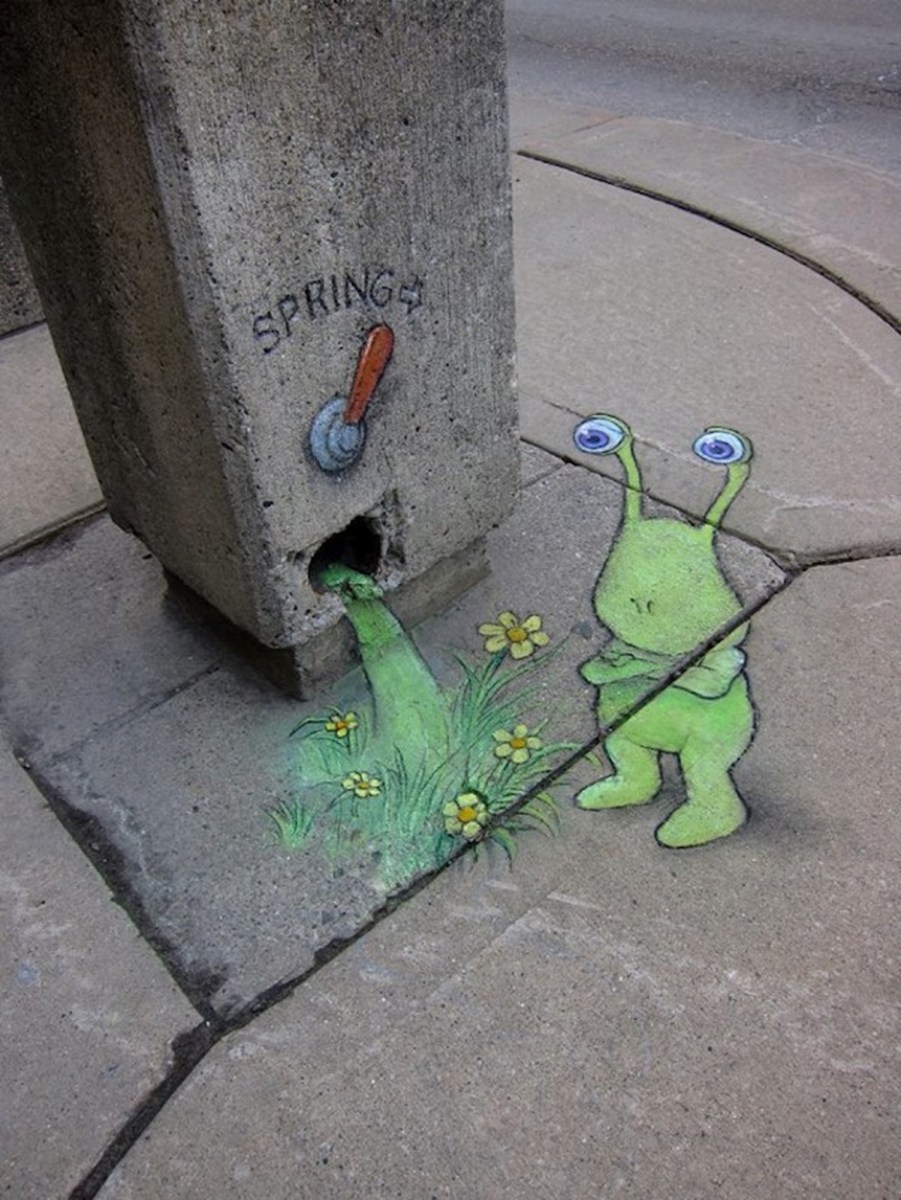 9 Cute Spring Drawings by David Zinn - STREET ART UTOPIA
